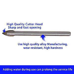 Sydien 5pcs Triangle Head Tile Drill Bit 3/16 Inch(5mm) Tip Diameter 64m Length 5/32" Shank Glass Tile Tip for Drilling Glass, Tile & Ceramic