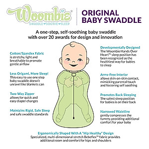 Woombie Original Baby Swaddling Blanket - Soothing, Cotton Baby Swaddle - Wearable Baby Blanket, Lime Sorbet, 14-19 lbs
