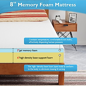 WYGMAV Twin Mattress 8 Inch Gel Memory Foam Mattress, Gel Infused Bed Mattress for Comfort and Pressure Relief with Washable and Removable Zipper Cover, Bed-in-a-Box, Medium Firm, White