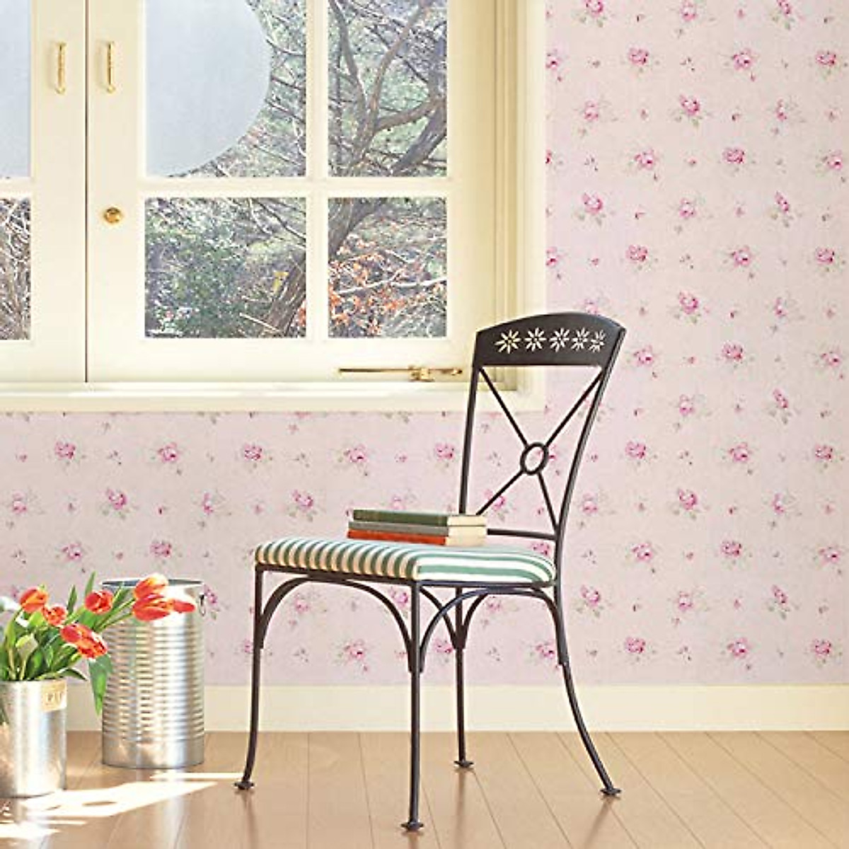 Pink Floral Drawer Shelf Liner Self Adhesive Decorative Rose Contact Paper for Shelves Drawer Cabinets Furniture Wall Decoration (17.7x78.7 Inches)