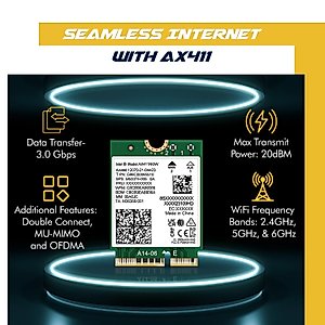 Intel AX411 WiFi 6E Adapter | Tri-Band Wireless | Up to 3.0 Gbps | CNVio2 M.2 Format for PCs | Bluetooth 5.3 Support | For Intel 12th Gen and Newer CPUs, Windows 10/11, Linux | AX411NGW (AX411)