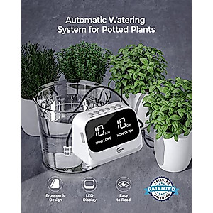 Automatic Watering System for Potted Plants, Plant Waterer, DIY Drip Irrigation Kit with Smart Timer, Waterproof LED Display & Large Capacity Battery, Precise Distribution of Water, White