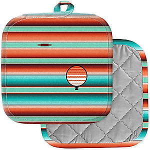 [Pack of 2] Pot Holders for Kitchen, Washable Heat Resistant Pot Holders, Hot Pads, Trivet for Cooking and Baking ( Teal Orange Turquoise Southwestern Blanket )