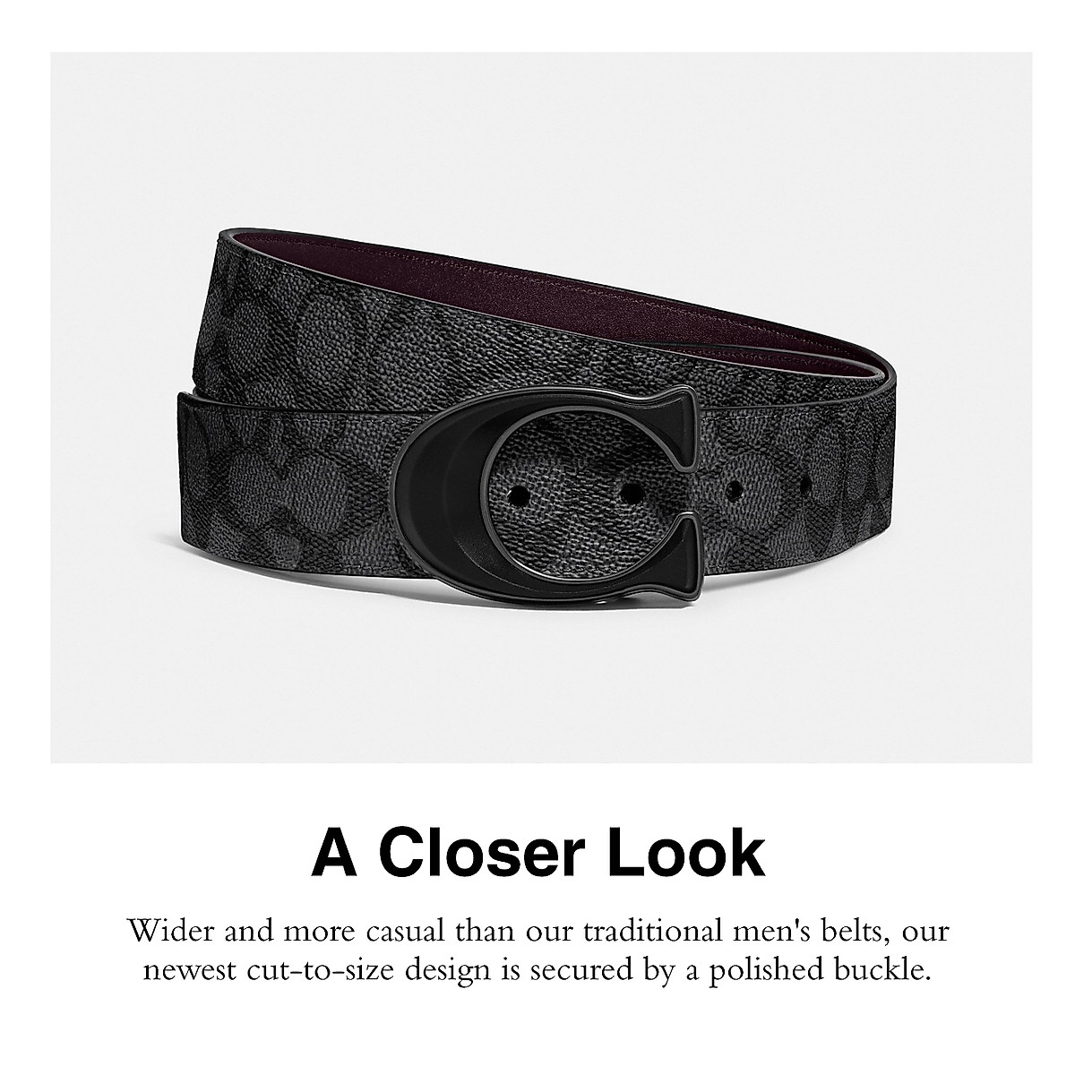 Coach 38 Mm Cts Reversible Resin Inlay C Buckle Signature Belt, Charcoal/Oxblood, One Size