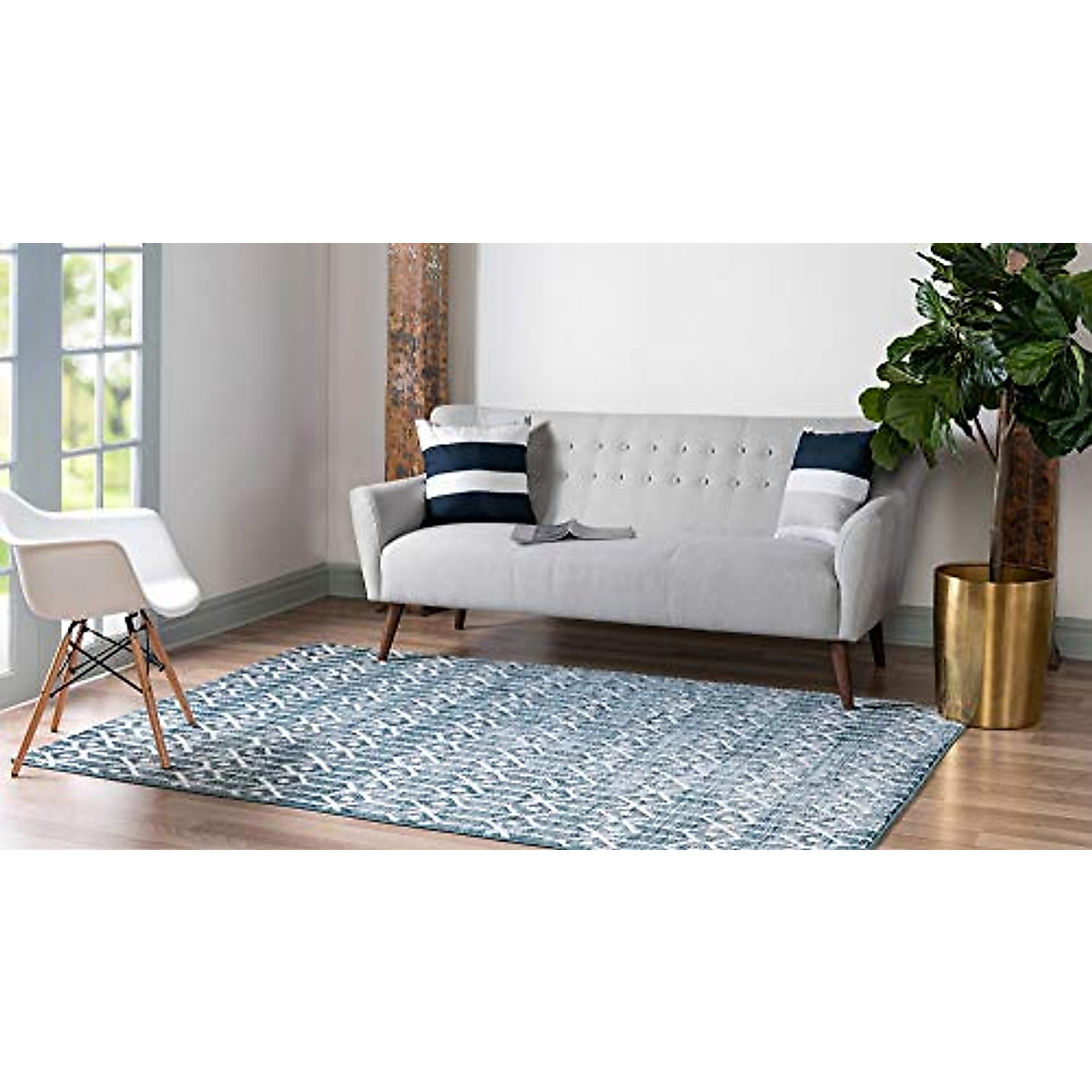 Rugs.com Lattice Trellis Collection Rug – 7' x 10' Blue Low-Pile Rug Perfect for Living Rooms, Large Dining Rooms, Open Floorplans