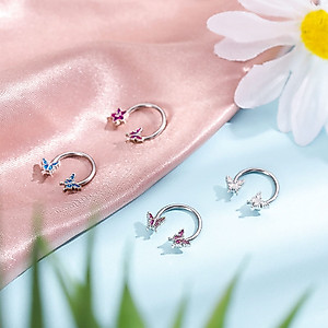 Hicarer 4 Pieces Septum Ring Horseshoe Hoop Ring 16g Butterfly Nose Rings Earring Cartilage Earring Hoop Captive Bead Rings Tragus Daith Helix Piercing Body Jewelry for Women Man