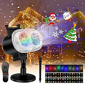 Holiday Projector Lights Outdoor, 2-in-1 LED Outdoor Projectors with Remote Control Timer, 3D Ocean Wave & Patterns Waterproof Lanscape Lights for Indoor Valentine Xmas Halloween Holiday Party