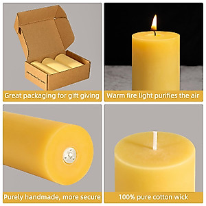 3 Packs Natural Beeswax Pillar Candles, 100% Pure Beeswax Candles with 35 Hours Burn Time, Smokeless & Dripless Bees Wax Candles for Home Decor, Prayer, Christmas Party(2x4 inch)
