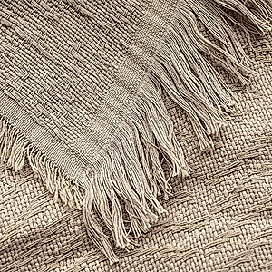 GLORY SEASON 100% Cotton Throw Blanket in Latte Brown Jacqard Weave Fabric with Fringe Soft Warm Cover for Bed Couch and Living Room Sofa,Chair 50x60 Inches