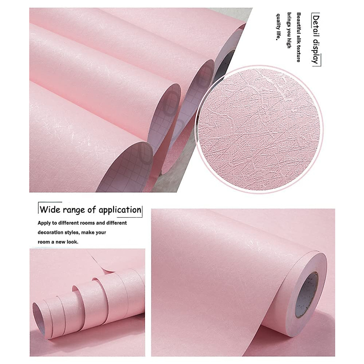 Cohoo Home Silk Pink Peel and Stick Wallpaper Self Adhesive Removable Pink Wallpaper Stick and Peel Pink Wall Paper Pink Contact Paper for Cabinets Bedroom Drawer Liner Wall Sticker 15.7" ×118"