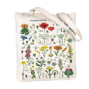 Jakayla Canvas Tote Bag for Women Floral Print Vintage Wildflower Tote Bag Women's Gift Reusable Bag Canvas Grocery