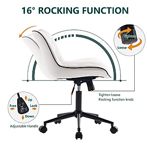 YOUNUOKE Comfortable Desk Chair, Home Office Chairs with Wheels, Armless Samll Comfy Vanity Chairs, PU Leather Computer Task Work Desk Chairs, White