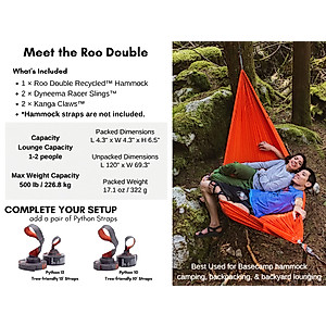 KAMMOK: Roo Double Hammock | Made from Strong & 100% Recycled Water Resistant Ripstop Fabric | Comfortable, Packable, Lightweight (Lifetime Adventure Grade Warranty), Midnight Blue