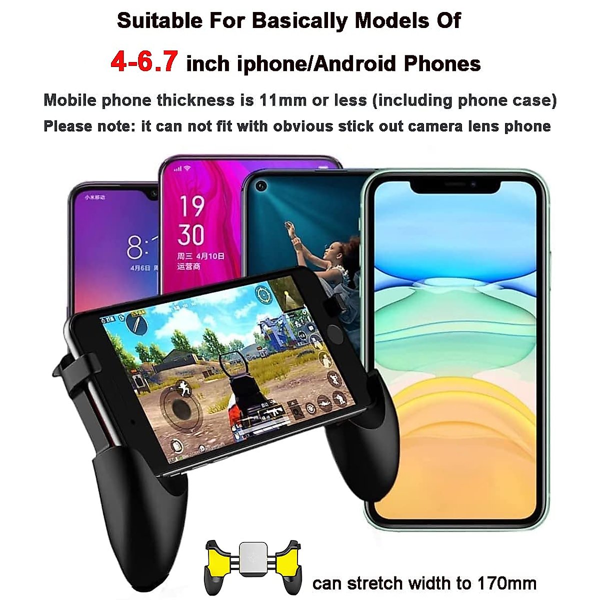 KingTSYU Phone Game Controller With Cooling Fan, Mobile Game Handle with Triggers for PUBG/Call of Duty/Fortnite, L1R1 Gaming Grip Gamepad for 4.7-6.5" iPhone iOS/Android Phone