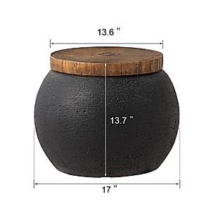 SUNBURY 17" Outdoor Indoor Side Table for Patio, Accent Decorative Garden Stool Wooden-Look Top Concrete Table for Livingroom Bedroom, Garden, Backyard