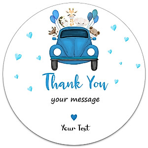 Baby Shower Favors Custom Stickers - Set of 36 Personalized Baby Shower Thank You Gifts Self Adhesive Flat Sheet 2 Inch Round Labels for Drive by Blue Baby Boy Shower Favors Theme (Blue)