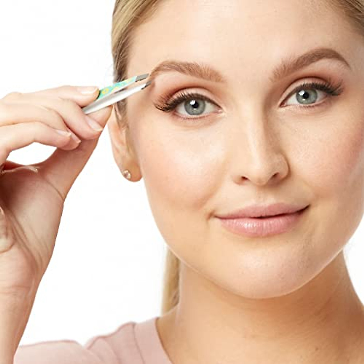 Tweezerman Mini Slant Tweezer - Tweezers for Eyebrows, Travel Tweezers for Eyebrows, Facial Hair, Ingrown Hair (Pineapple Punch)