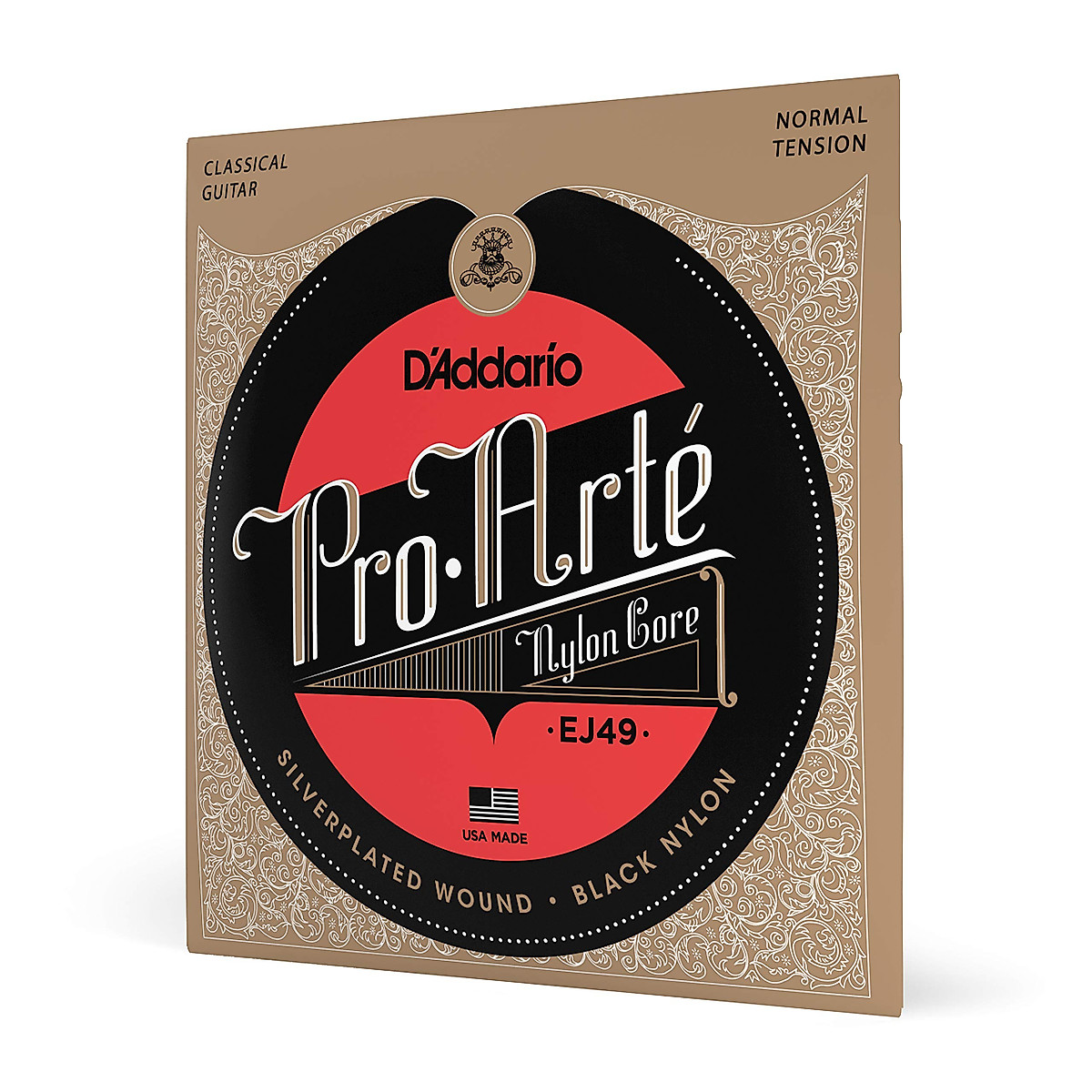 D'Addario Guitar Strings - Pro-Arte Classical Guitar Strings - EJ49 - Nylon Guitar Strings - Silver Plated Wound, Black Nylon Core - Normal Tension