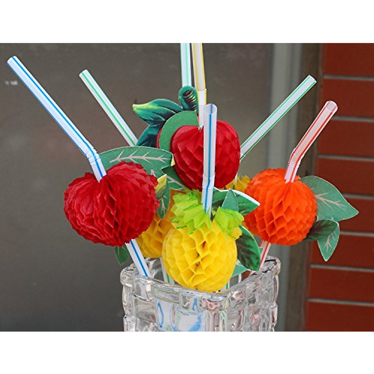 Honbay 50PCS Disposable Bendable Fruit Straws Tropical Drinking Straws for Summer Beach Pool, Luau Parties, Bars, Restaurants, Kitchen and more