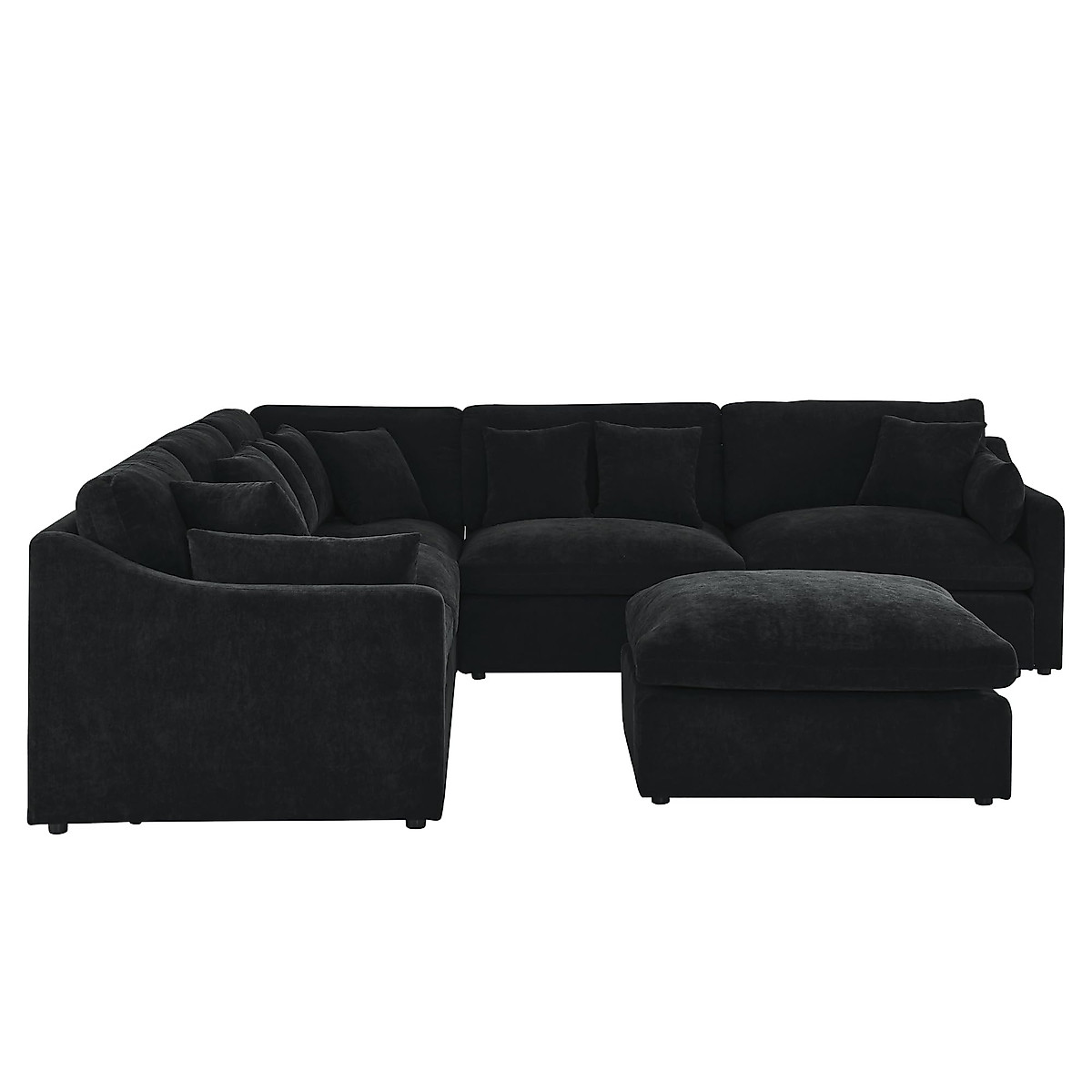 Yoglad Modern Oversized Modular Sectional Sofa Set with Down Feathers, L-Shaped Chenille Upholstered Couch with Ottoman and 10 Pillows for Living Room or Apartment (Black)