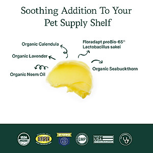 Fera Pet Organics Paw Biome Pet Balm for Dogs & Cats – Vet Created Relief & Nourishment for Nose, Paws, Elbows & Skin – with Organic Beeswax, Neem Oil, Lavender, Calendula & Lactobacillus Sakei – 2oz