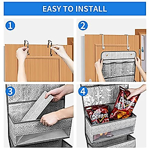 WTY Over The Door Organizer,5-Shelf Over Door Hanging Organizer with 4 Large Pocket,3 PVC Pockets and 2 Metal Hooks, Foldable Wall Mount Fabric Storage for Pantry Nursery Bathroom Closet 50x16x5 inch