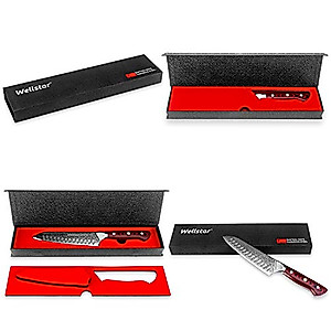 WELLSTAR Santoku Knife, Damascus Steel Kitchen Knife 7 Inch, Japanese AUS10 High Carbon Steel 67-Layer Blade Full Tang with Ergonomic G10 Handle, Razor Sharp Chefs' Knife - Gift Box