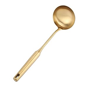 Stainless Steel Ladle Spoon Kitchen Turner, Big Soup Ladle Useful Kitchen Turner Cooking Tool Utensil Tool (Soup Ladle-Gold)