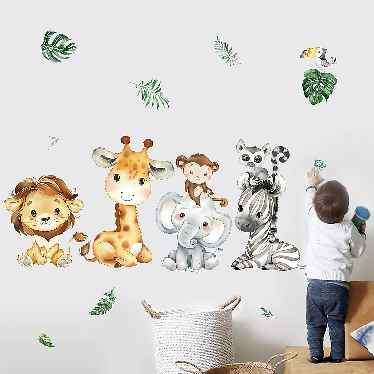 decalmile Safari Jungle Animals Wall Stickers Elephant Giraffe Lion Wall Decals Baby Nursery Kids Bedroom Living Room Wall Decor