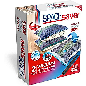 Spacesaver Vacuum Storage Bags (Jumbo 2 Pack) Save 80% on Clothes Storage Space - Vacuum Sealer Bags for Comforters, Blankets, Bedding, Clothing - Compression Seal for Closet Storage. Pump for Travel.