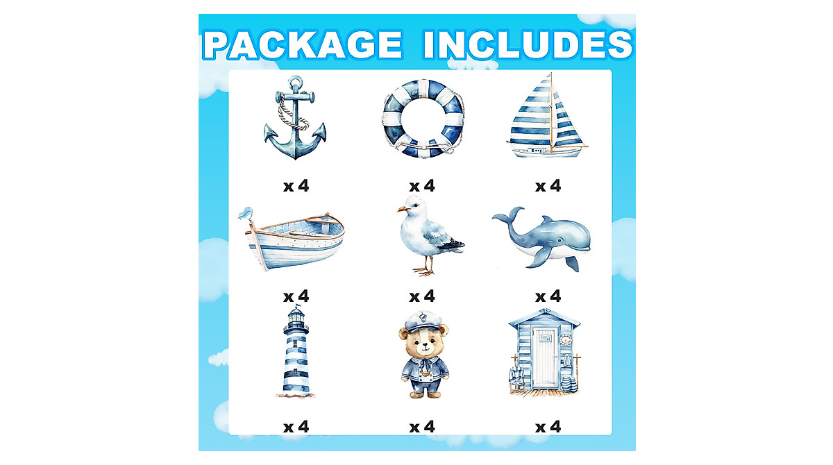 36-Piece Nautical Party Decorations for Ocean Theme Celebrations