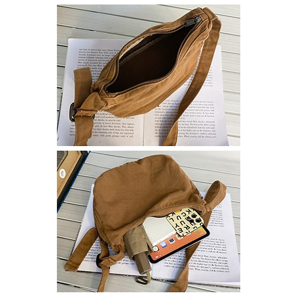 FRVXO Vintage Messenger Bag Travel Satchel Cute Shoulder Bag with Zipper Canvas Crossbody Bags for Women (Brown)