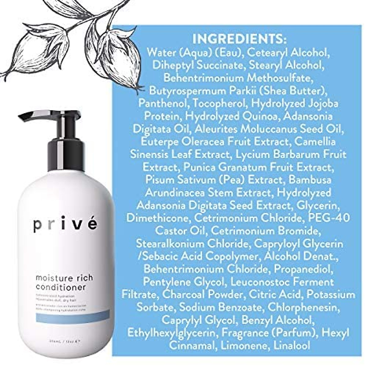 Prive Moisture Rich Conditioner - Concentrated Hydration Therapy to Transform Dry and Lifeless Hair, 12 oz