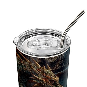 64HYDRO 20oz Steampunk Mechanical Engineer Clockwork Dragon Tumbler, Gaming, Gamer Gifts for Dragon Lovers, Stainless Steel Double Wall Vacuum Insulated Coffee Mug, Travel Cup with Lid