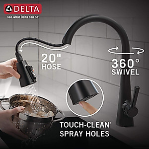 Delta Faucet Lenta Matte Black Kitchen Faucet Black, Kitchen Faucets with Pull Down Sprayer, Kitchen Sink Faucet, Faucet for Kitchen Sink, Magnetic Docking Spray Head, Matte Black 19802Z-BL-DST