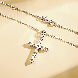 Cross Necklace For Women Sterling Silver 3 Prong Setting Cubic Zirconia CZ Simulated Diamond Latin Cross Pendant Necklace for Women with 18 Inch Sterling Silver Chain