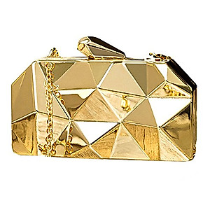 Reberomantic Women Lattice Pattern Metal Handbag Chain Geometric Evening Clutch Purse, Gold