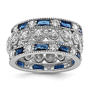 IceCarats 925 Sterling Silver Triple Band Blue White Circle Round Stackable Ring Size 8