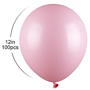 100pcs Pink Balloons,12 inch Latex Balloons, Thickened Pastel t Pink Party Balloons for Valentine’s Birthday Baby Shower Gender Reveal Wedding Party Decorations(With 2 Pink Ribbons)