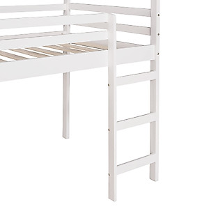 Harper & Bright Designs Twin Size Loft Bed with Slide, House Loft Bed with Slide, Solid Wood Bed Frame for Kids Girls & Boys, White