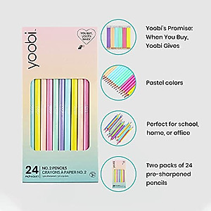 Yoobi No. 2 Pencils - Pre-sharpened Pencils in Pastel Colors, Pink, Lavender, Baby Blue, Yellow, Mint, and Peach - Fun School Supplies for Kids, Teens & Adults - 2 packs of 24#2 Pencils