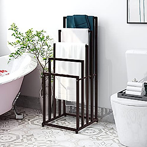 Towel Rack， Towel Bar， Hand Towel Holder，Modern Metal Freestanding 5 Tier Towel Rack Storage Organizer Washcloths Holder for Bathroom Living Room Washroom Brown