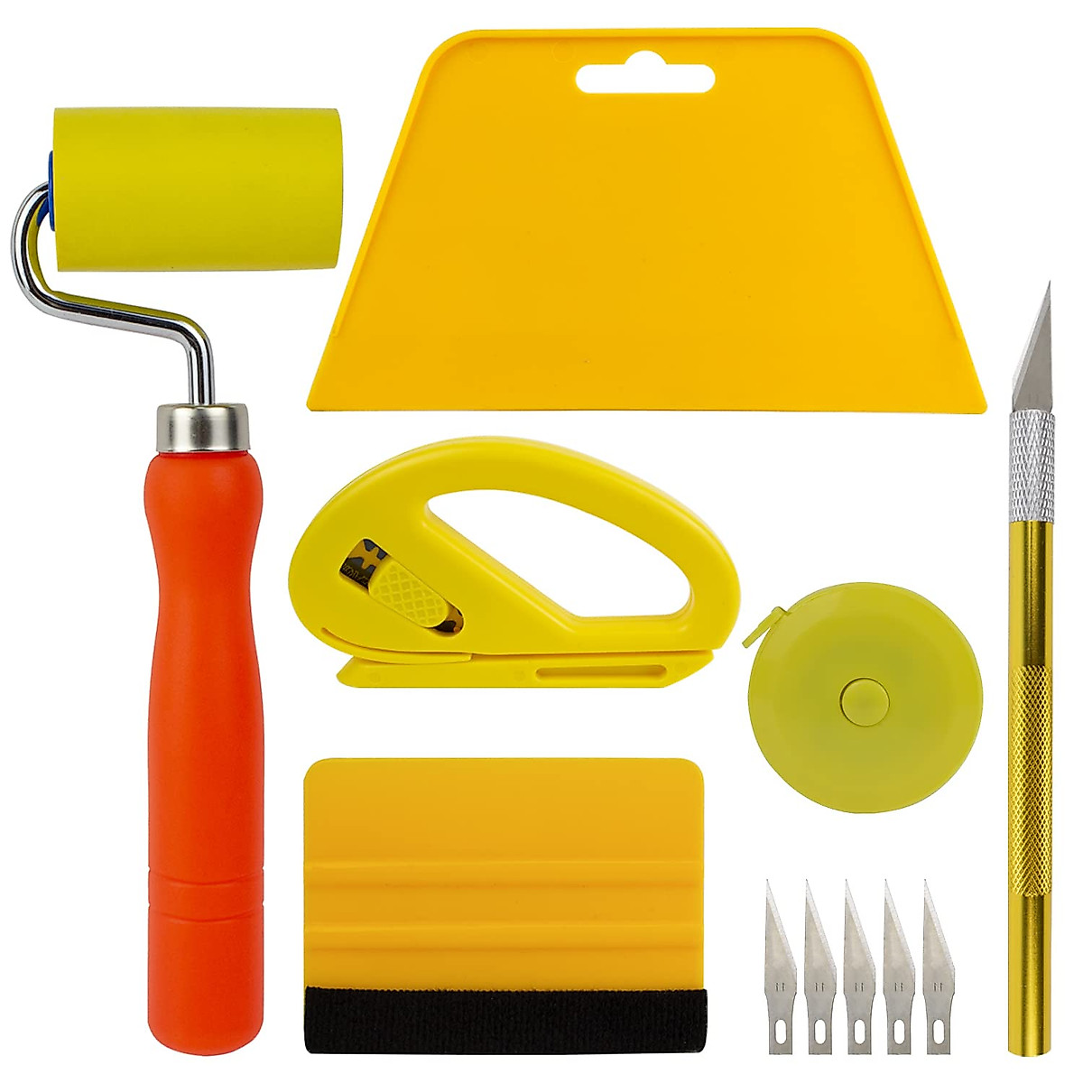 Wallpaper Tools Kit Wallpaper Smoothing Tool Vinyl Tool Wallpaper Squeegee Seam Roller Tape Measure,snitty Vinyl Cutter and Craft Knife with 5 Replacement Blades for Vinyl Wallpaper