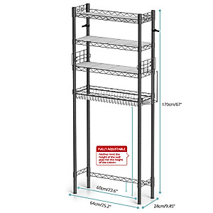 Hodonas Bathroom Organizer Over Toilet Storage, 4-Tier Toilet Shelf Bathroom Shelves Over Toilet, Above Toilet Storage Rack Bathroom Space Saver, Gray
