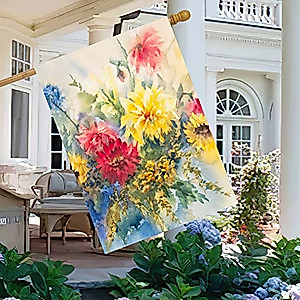 Pickako Seasonal Watercolor Summer Spring Floral Flowers Colorful Dahlias House Flag 28 x 40 Inch, Double Sided Large Garden Yard Welcome Flags Banners for Home Lawn Patio Outdoor Decor