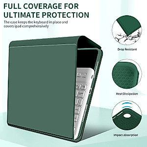 Keyboard Case for iPad 9th/8th/7th Generation 10.2 Inch 2021/2020/2019, Soft TPU Back Stand Cover Smart Case with Pencil Holder, Magnetically Detachable Wireless Bluetooth Keyboard, Dark Green