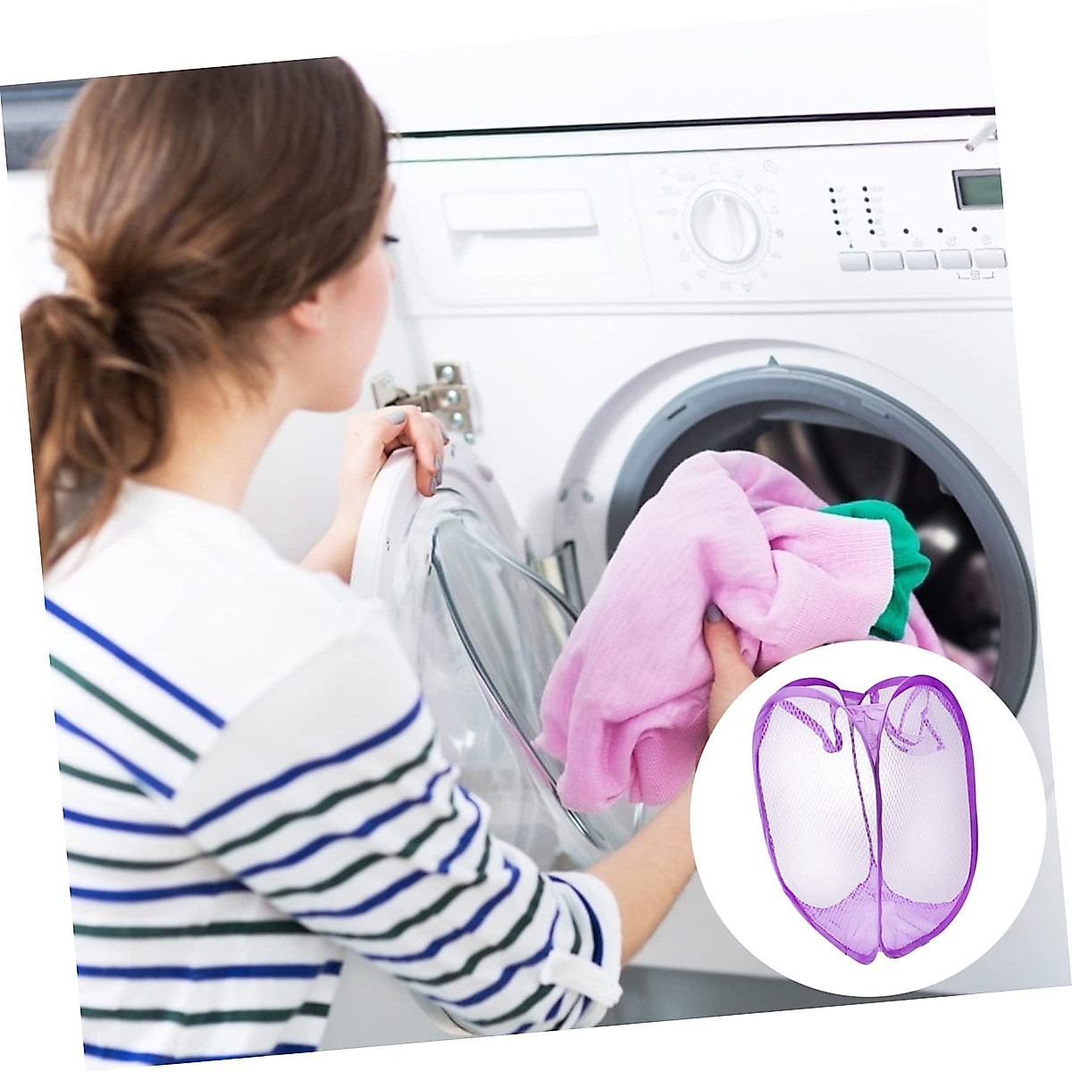 VILLFUL Foldable Mesh Laundry Basket Hamper with Easy Open Design for College Dorms Portable Clothes Storage with Carry Handles and Side Pocket for Convenience