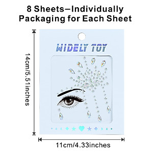 Luminous Face Gems, 8Sets Noctilucent Face Jewels Stick on Eyes Body Rave Festival Makeup Glow In Dark-Rhinestones Jewelry Temporary Tattoos Stickers Halloween Costumes and Parties Accessories