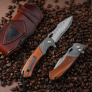 VNLA Pocket Knife,Folding.with Damascus Steel Blade Small Pocket Knife with Pocket Clip. Button Lock Everyday Carry Knife for Men Women Indoor Outdoor Gift