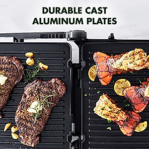 GreenPan Elite 7-in-1 Multi-Function Contact Grill & Griddle, Healthy Ceramic Nonstick Aluminum, Two Sets of Grill & Waffle Plates, Adjustable Shade & Shear, Closed Press/Open Flat Surface, Black